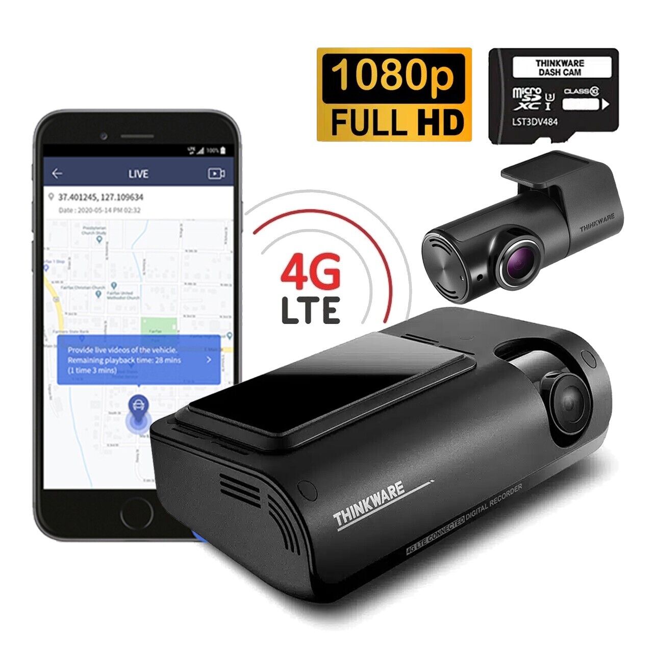Thinkware T700 4G LTE 1080P 32GB Front & Rear Dashcam, Super Night ...